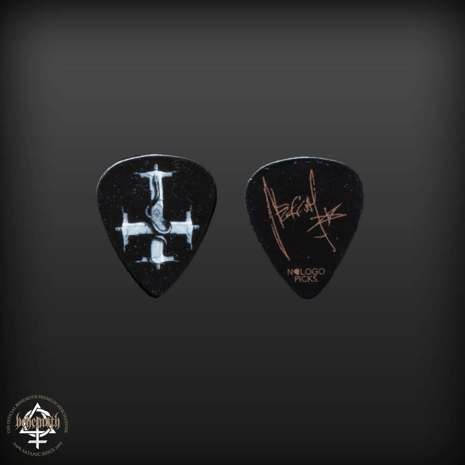 A plastic guitar pick Behemoth 'Cross Statue' black Nergal signature ...